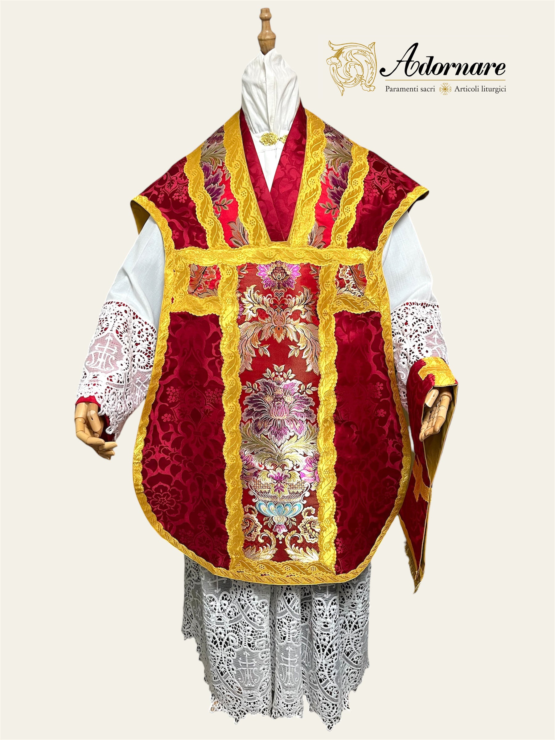 Contemporary Roman-cut Damask Roman Chasuble with brocade insert panel ...