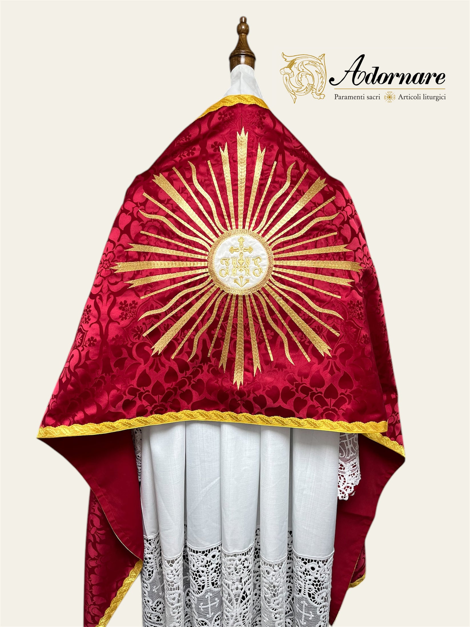 Roman-style Damask Humeral veil with sunburst IHS embroidery (All colo ...